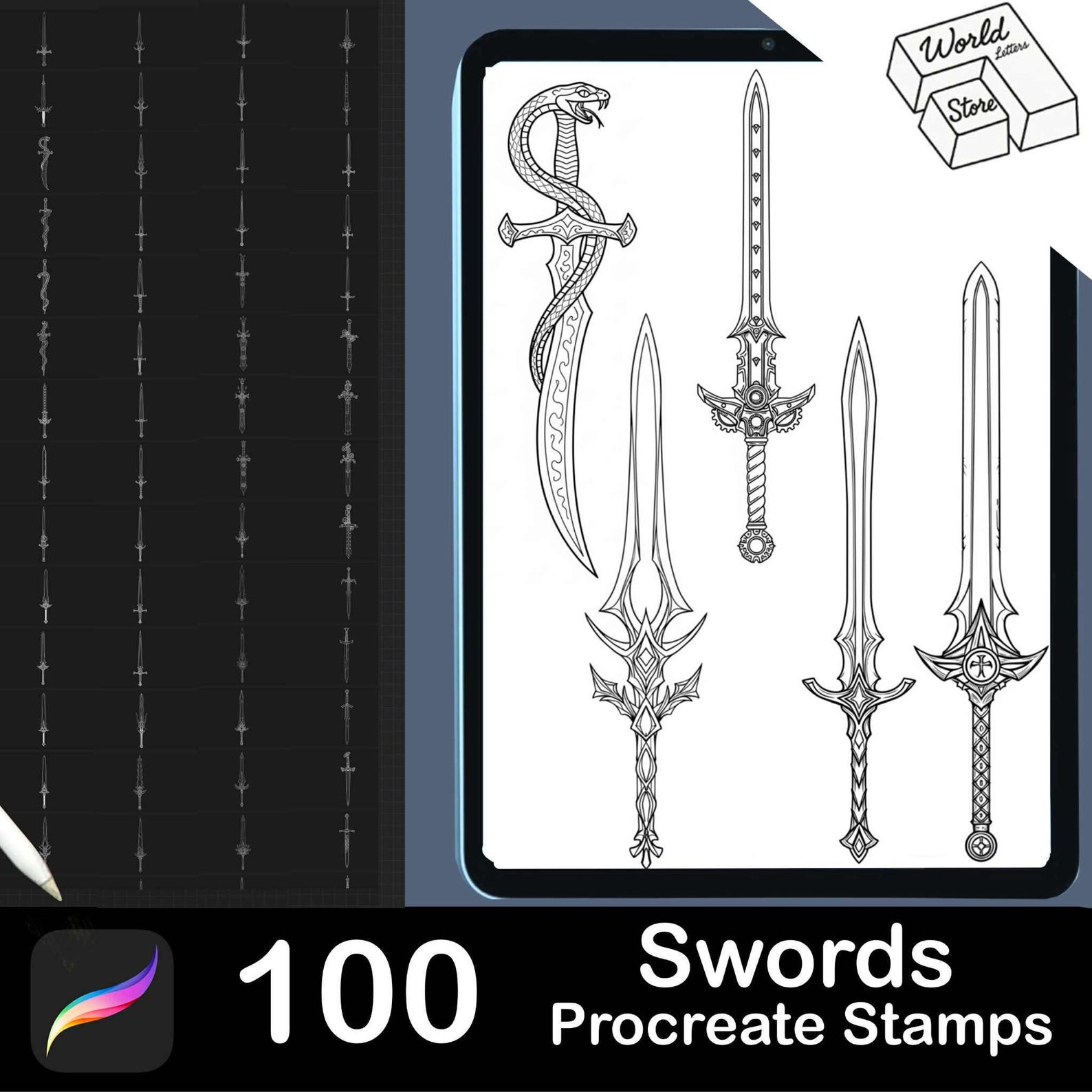 Sword Procreate Brushes: Fantasy Tattoo Stamps (digital Download) - Etsy