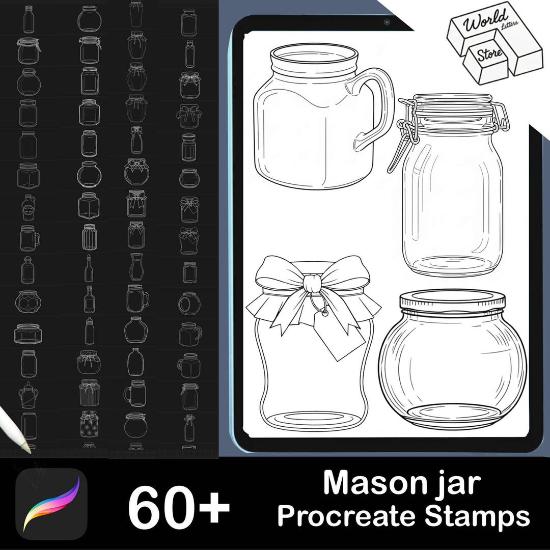 Procreate Mason Jar Stamp Brush Set: 60+ Jar Stamps (digital Download ...