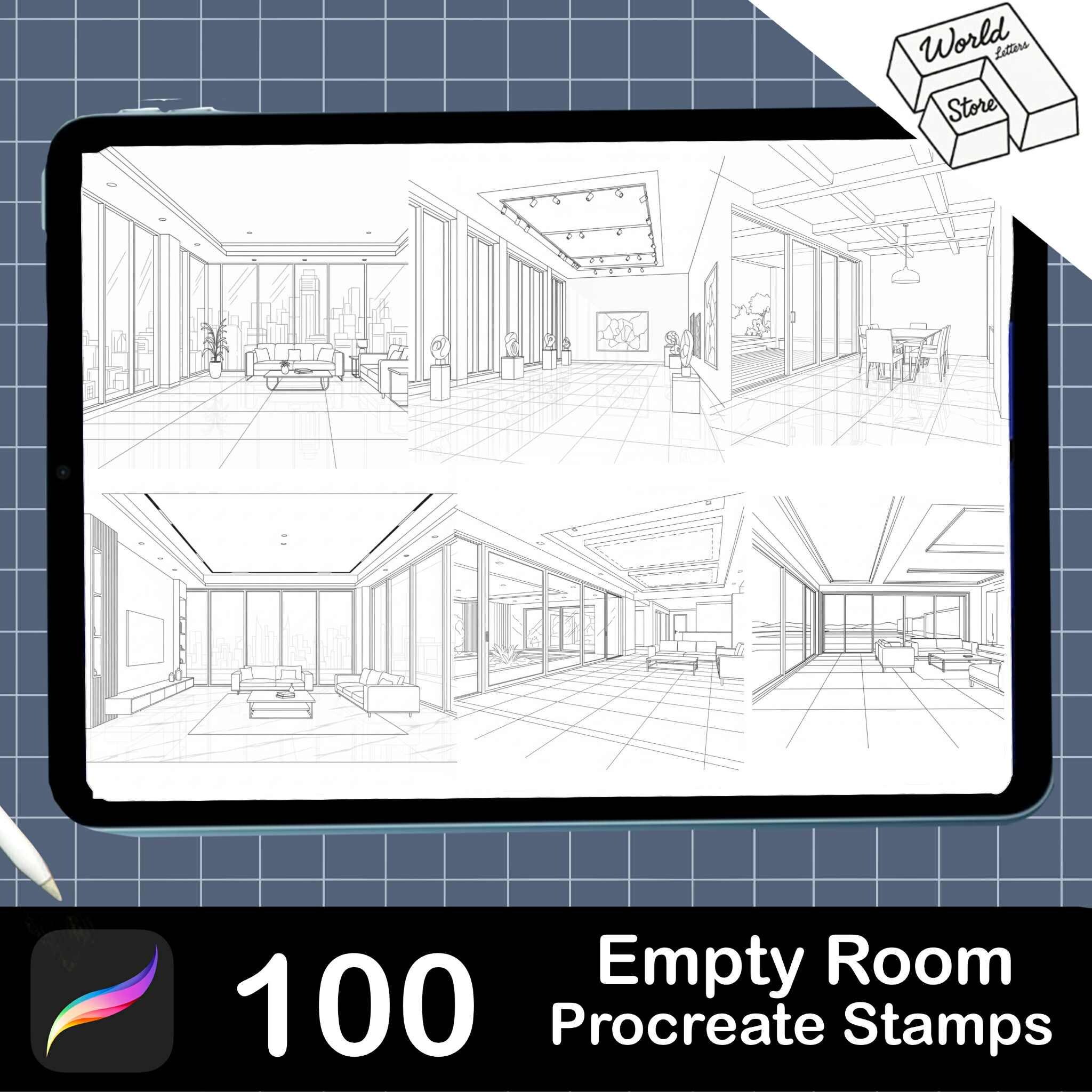 Procreate Empty Room Stamps: Architecture Reference (digital Download ...