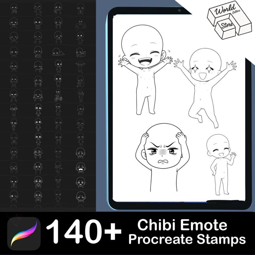 140+ Chibi Emote Bases Stamps for Procreate, Anime Figure, Brushes ...