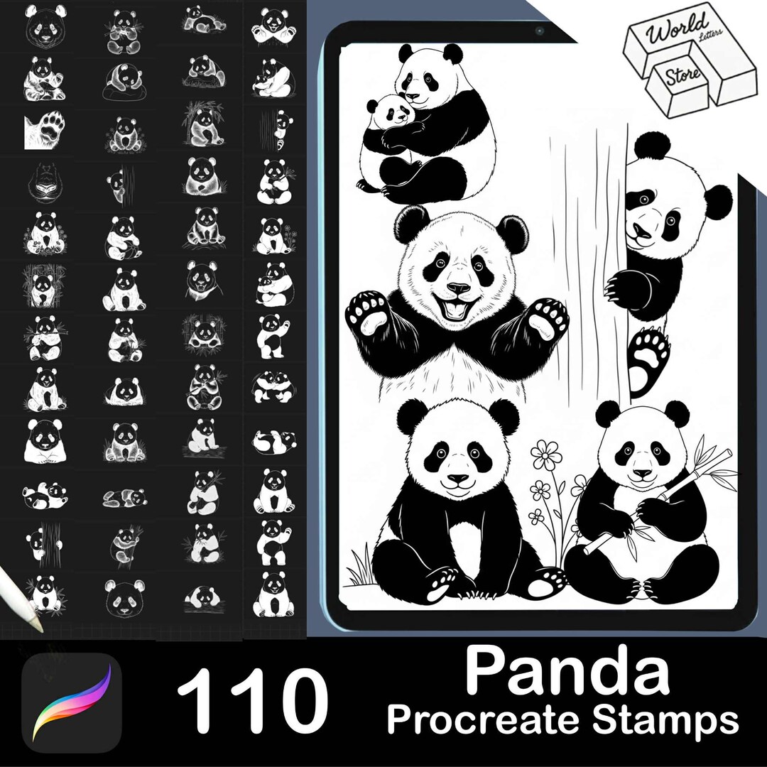 110 Panda Procreate Stamps, Brushes for Procreate, Instant Digital ...