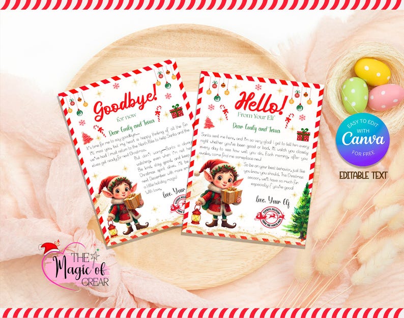 Elf I'm Back & Goodbye Letters | Editable Canva Template | Printable ...