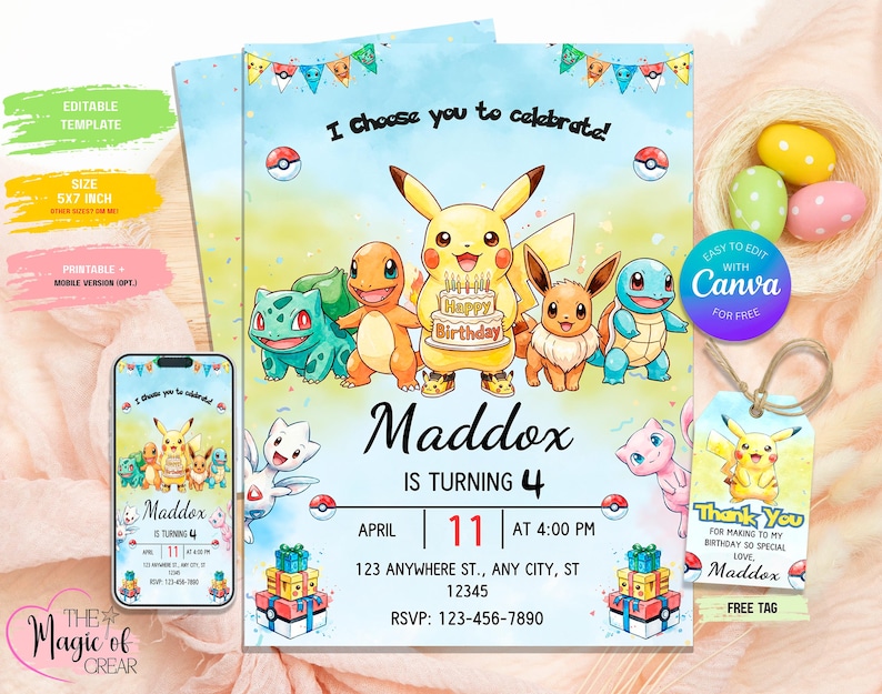 Pokémon Birthday Invitation Template • Editable Canva Invite ...