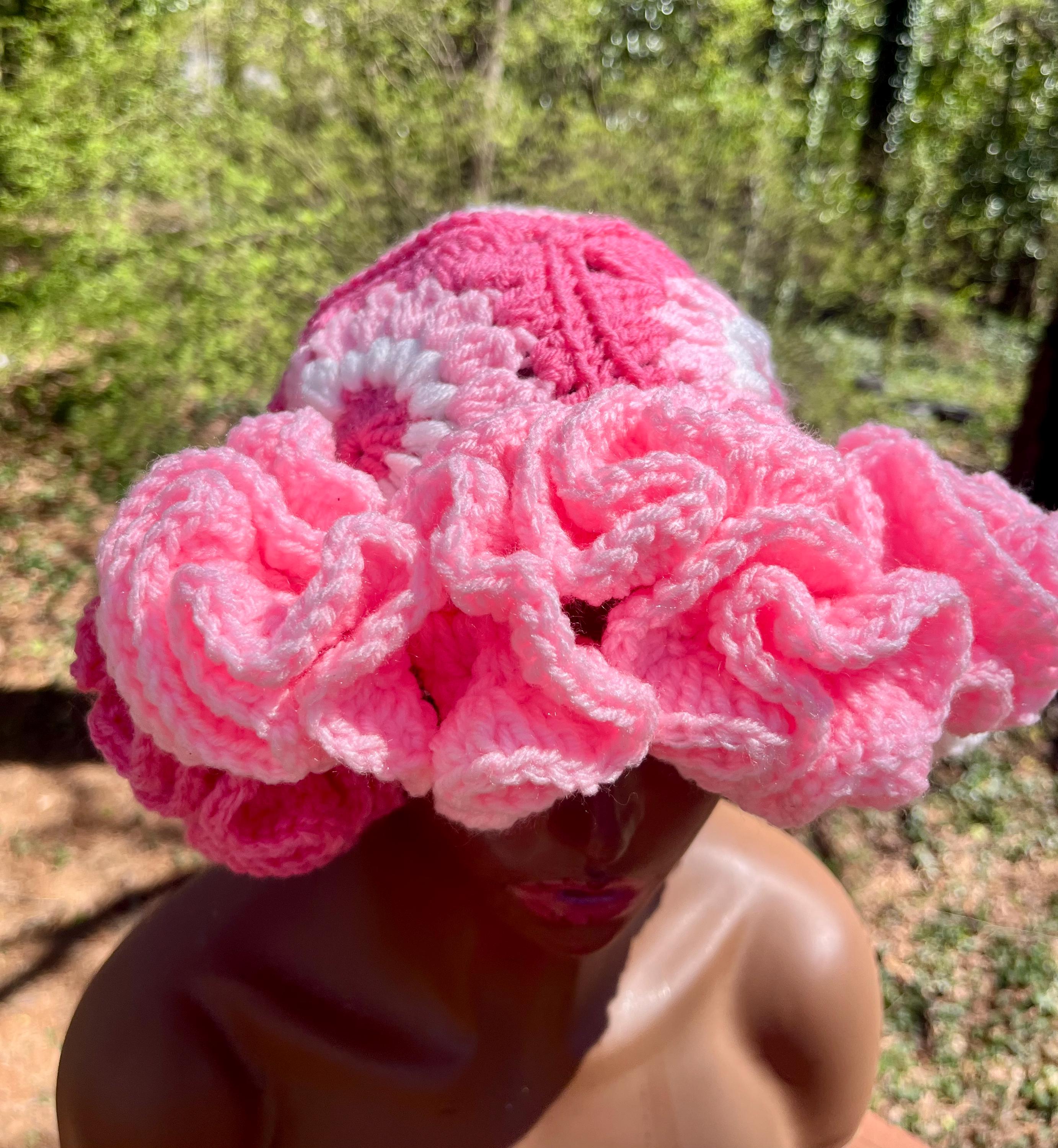 Handmade Crochet Granny Square Ruffle Hat – Statement Ruffle Bucket Hat ...