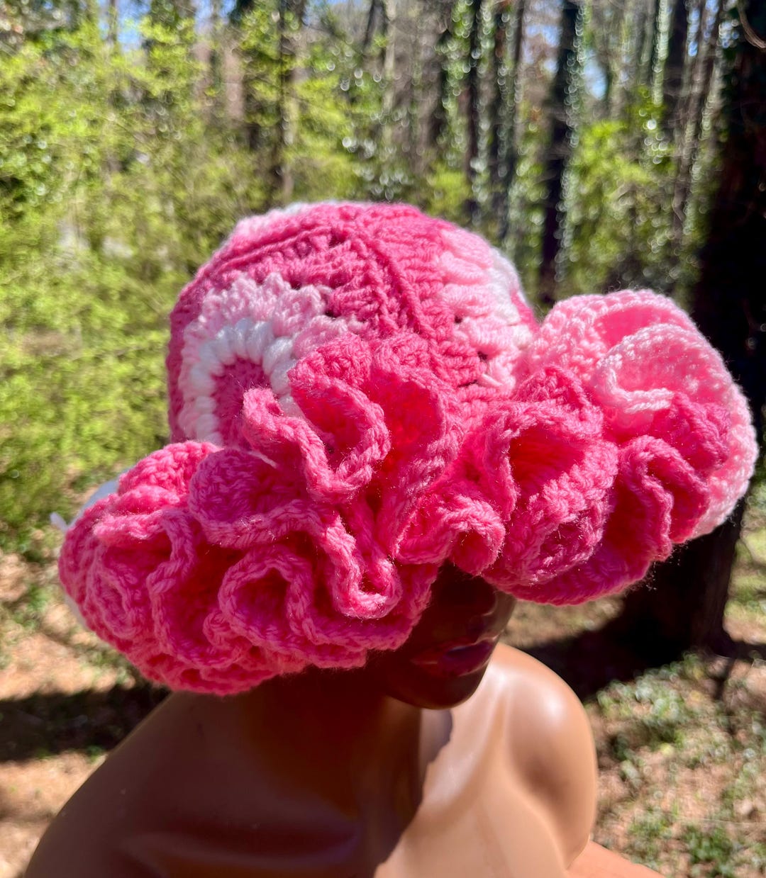 Handmade Crochet Granny Square Ruffle Hat – Statement Ruffle Bucket Hat ...