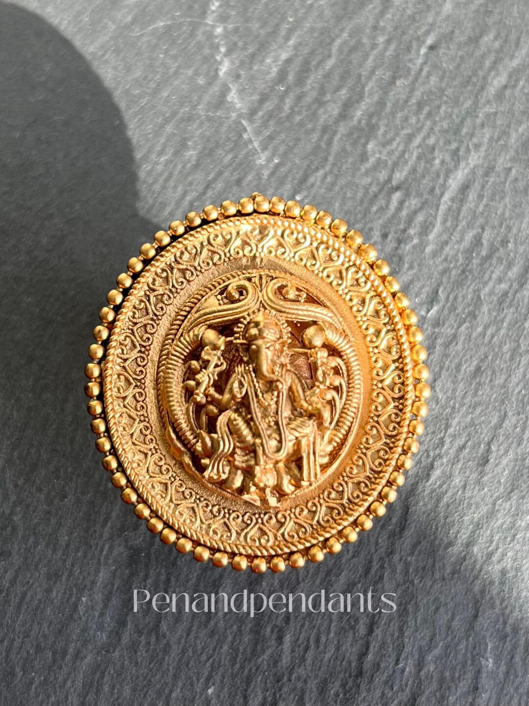 Gold Plated Lord Ganesha Ring: South Indian Temple Jewelry - Etsy