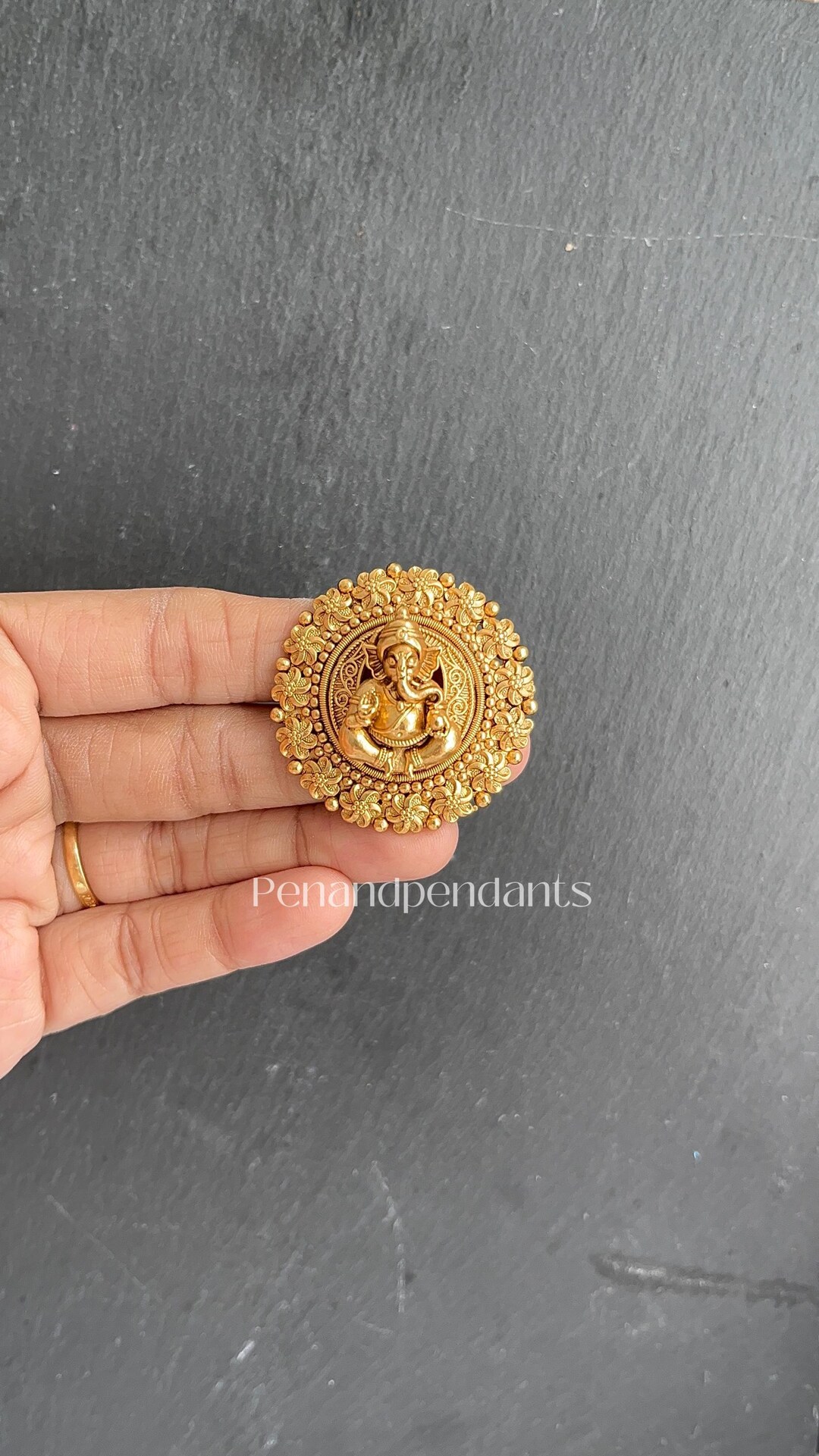 Gold Ganesha Ring, Adjustable Temple Jewelry, Hindu God Ganpati ...