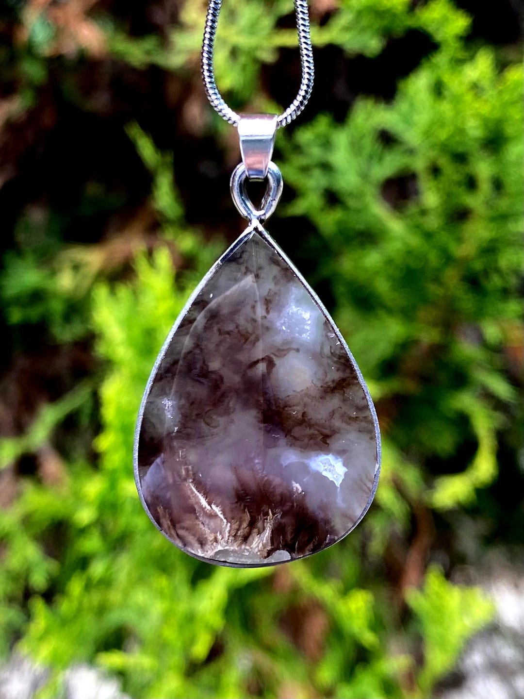 Purple Plume Agate Pendant – Natural Teardrop Crystal Necklace, 38 X 20 ...