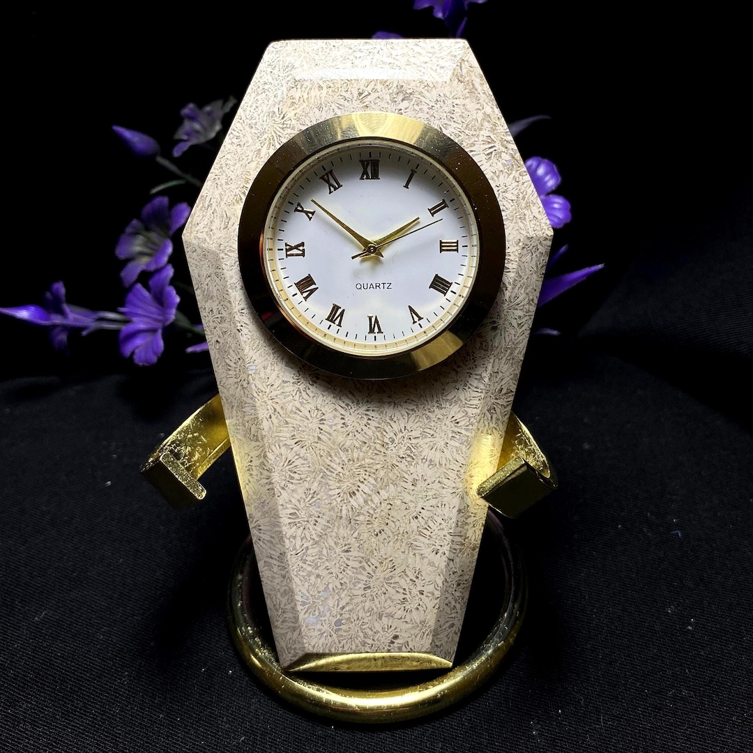 Fossil Coral Coffin Clock | Natural Fossil Stone | Quartz | 9.5 Cm X 5. ...