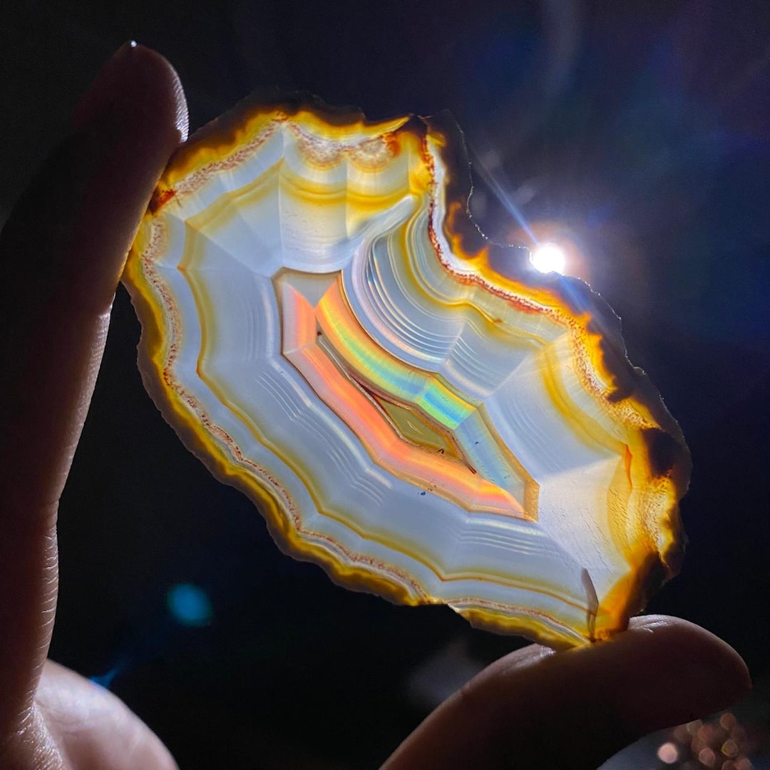 Iris Agate Slice – Natural Rainbow Light Stone - Etsy