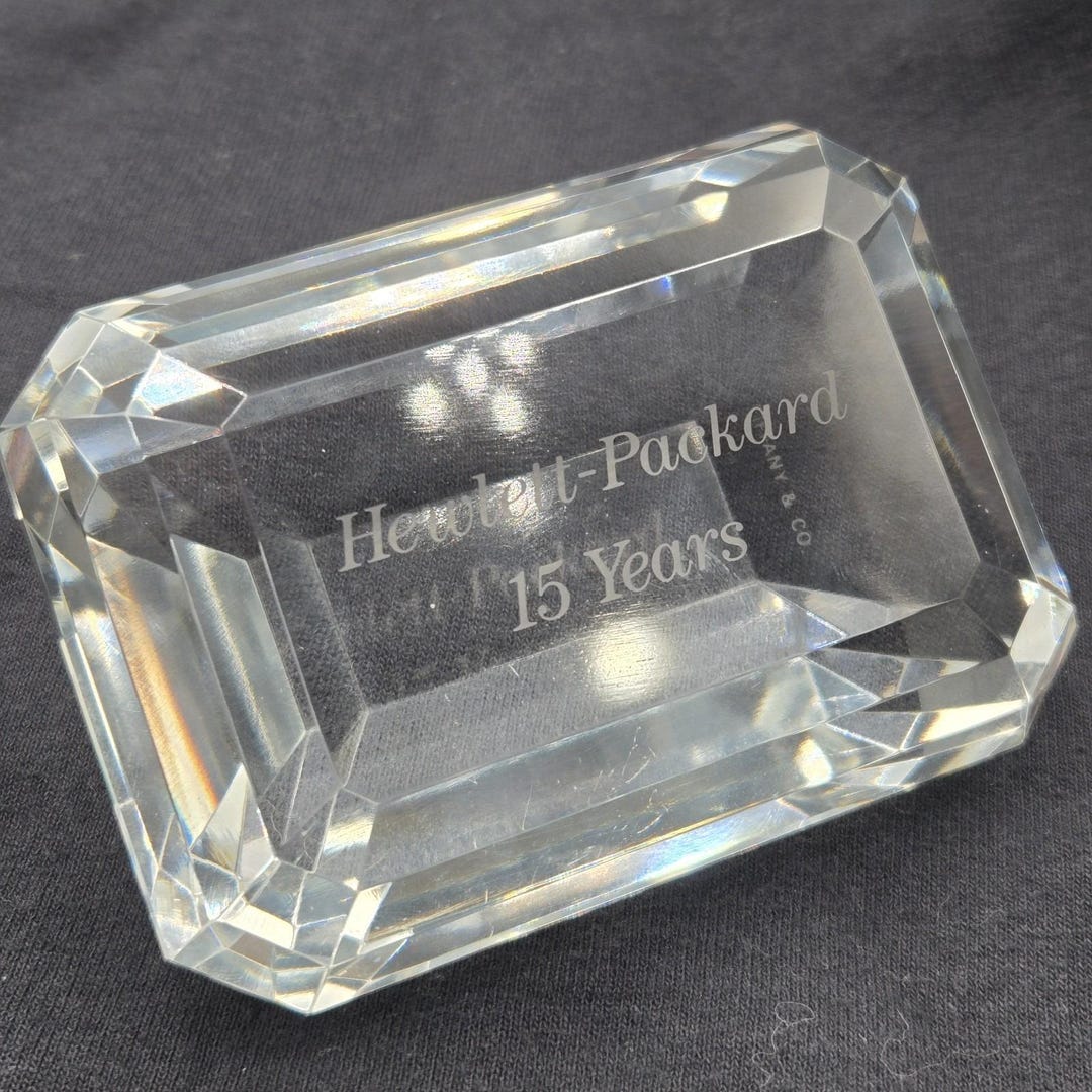 Tiffany & Co Vtg Faceted Emerald Cut Crystal Paperweight Hewlett ...
