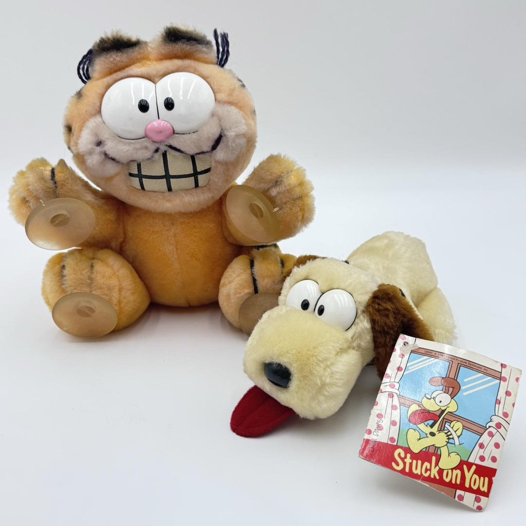 VTG Garfield & Odie Plush Car Window Suction Cup Cling Jointed Head ...
