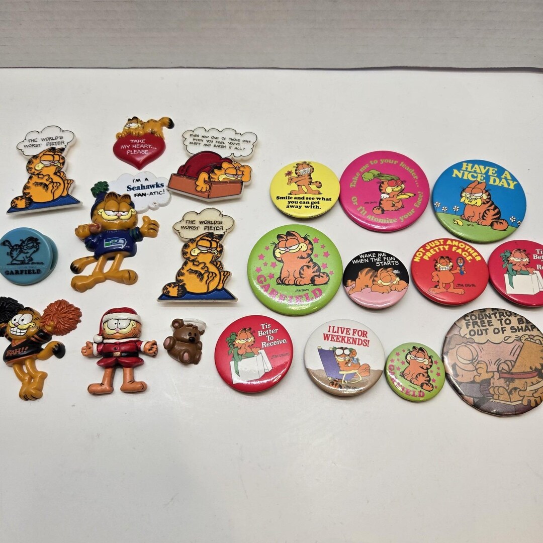 Vintage Retro 70s & 80s Garfield Pinback Buttons Magnets 20 Pc Lot Kats ...