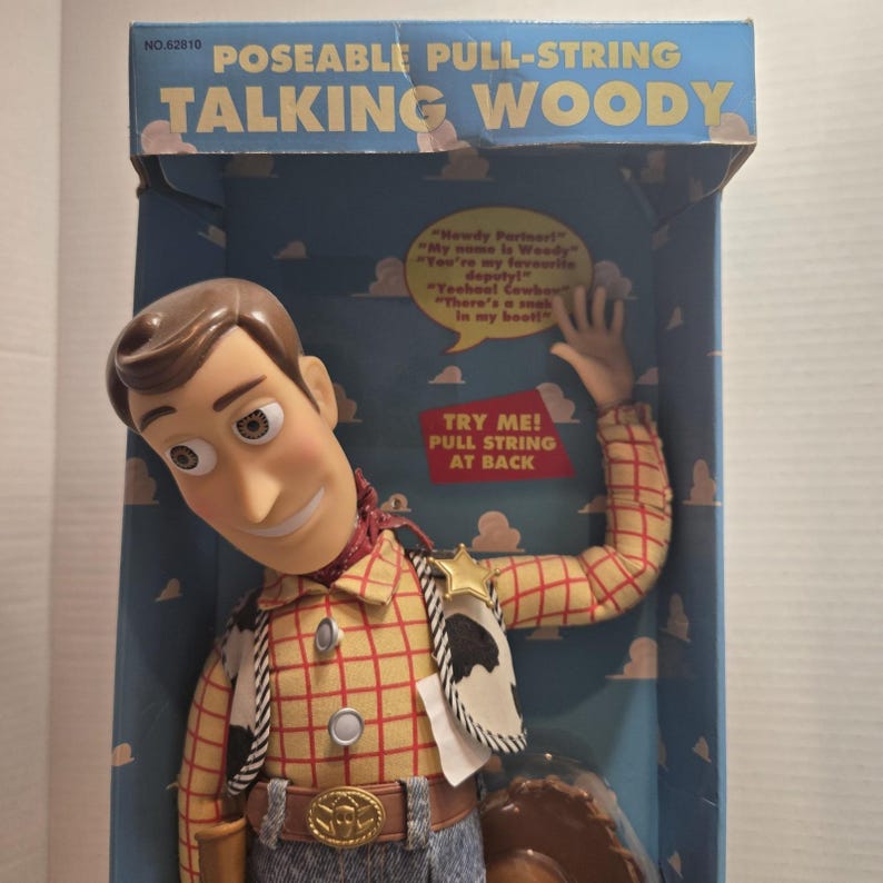 1995 Toy Story Disney Pixar Original Pull-string TALKING WOODY Thinkway ...