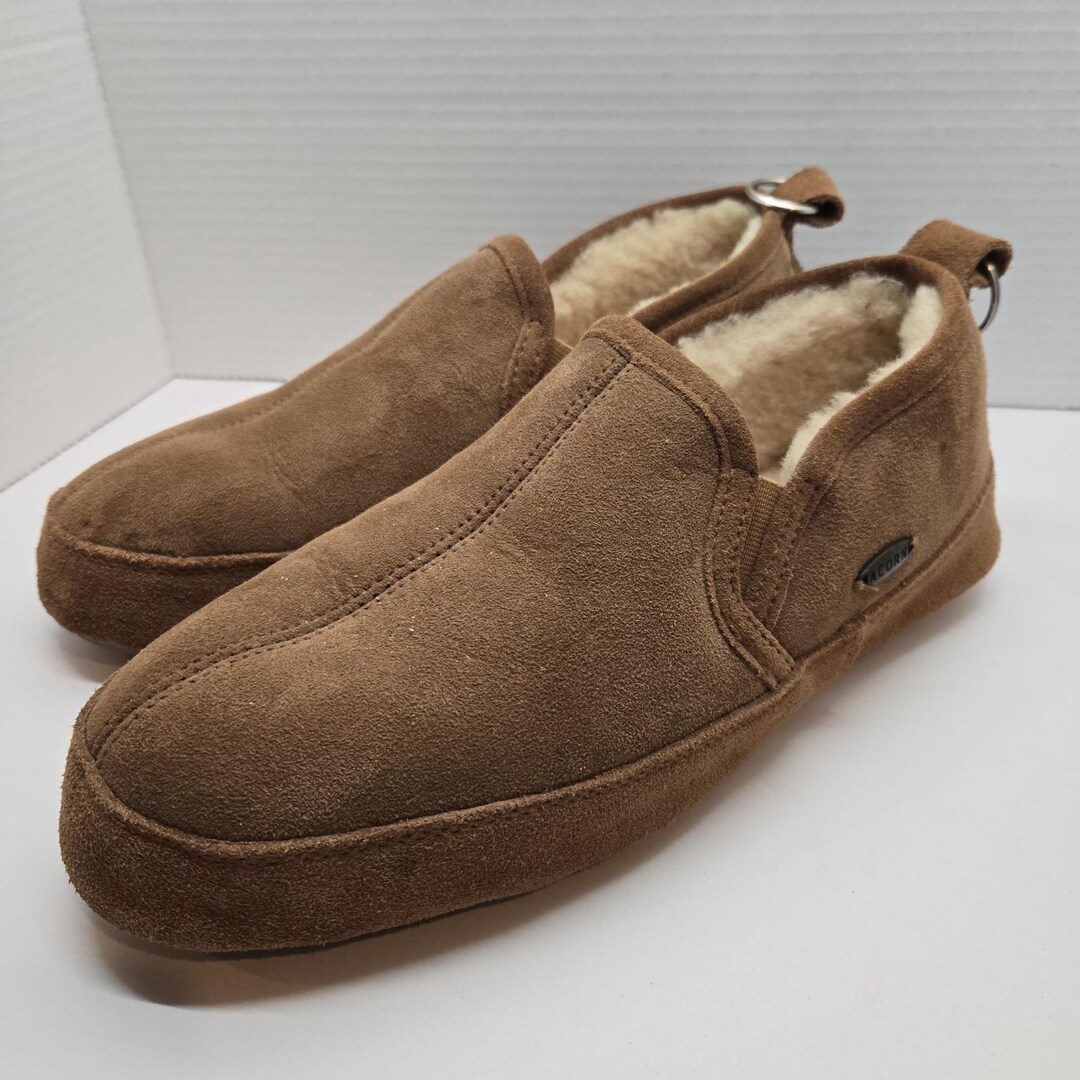 VTG Acorn Slippers Shoes Men's 10 Walnut Shearling Loafer Sheepskin ...