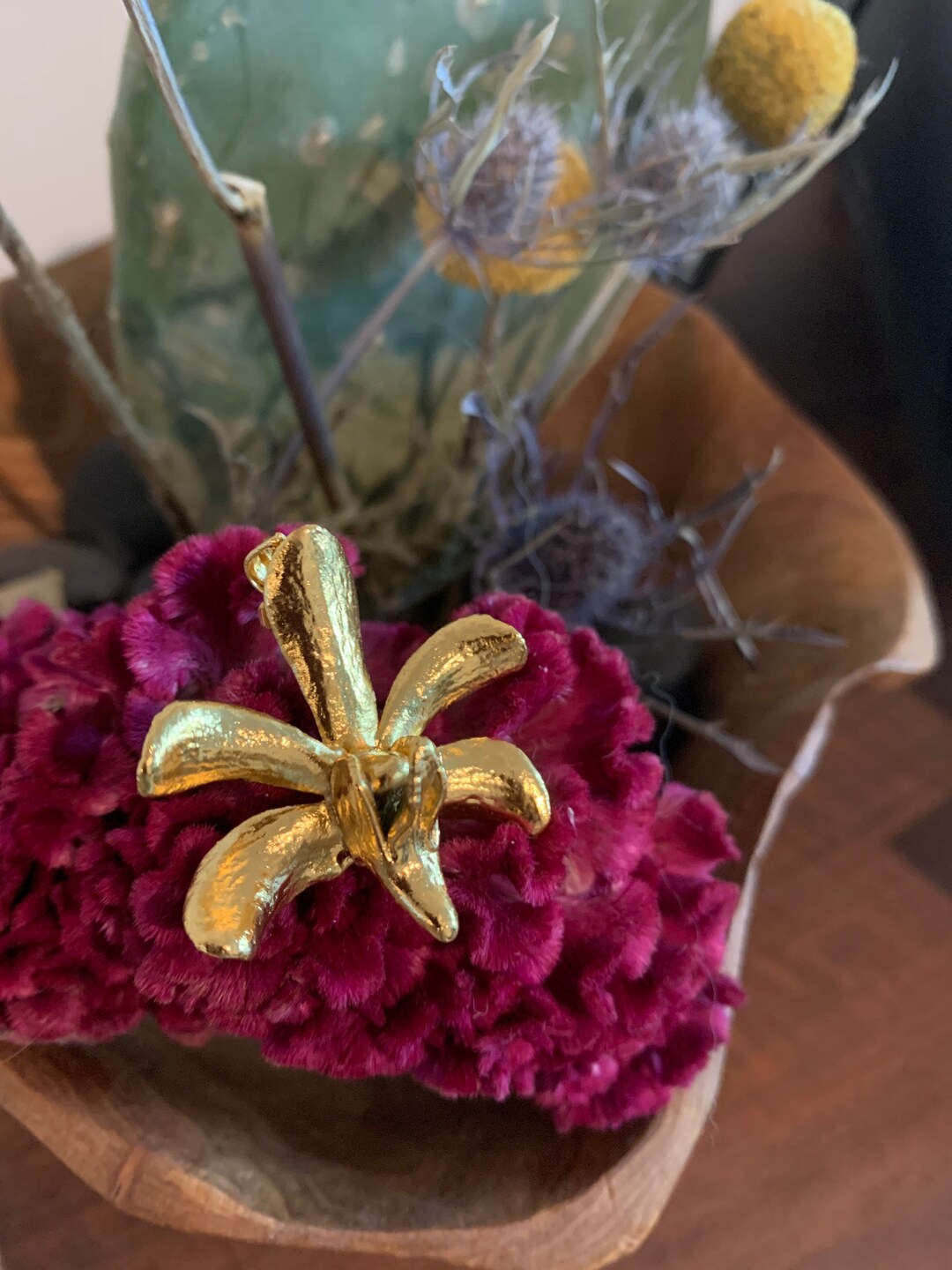 Gold Colored Orchid Pin and Charm - Etsy