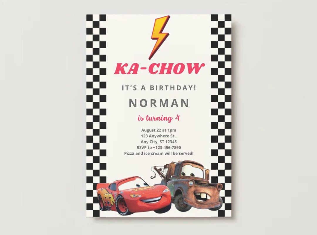 KA-CHOW! Lightning Mcqueen Birthday Invitation | Editable Digital ...