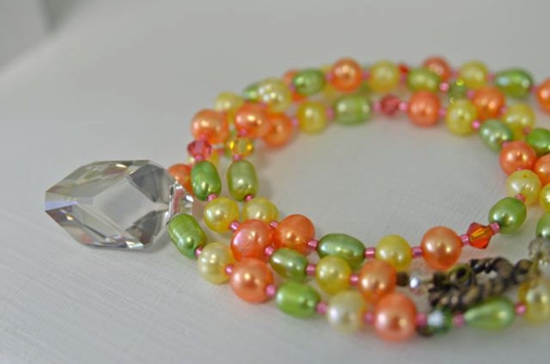 Tropical Pearl and Crystal Necklace With Banana, Mango, Lime and ...