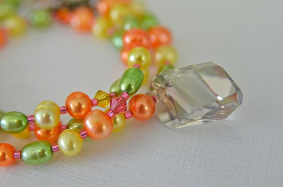 Tropical Pearl and Crystal Necklace With Banana, Mango, Lime and ...