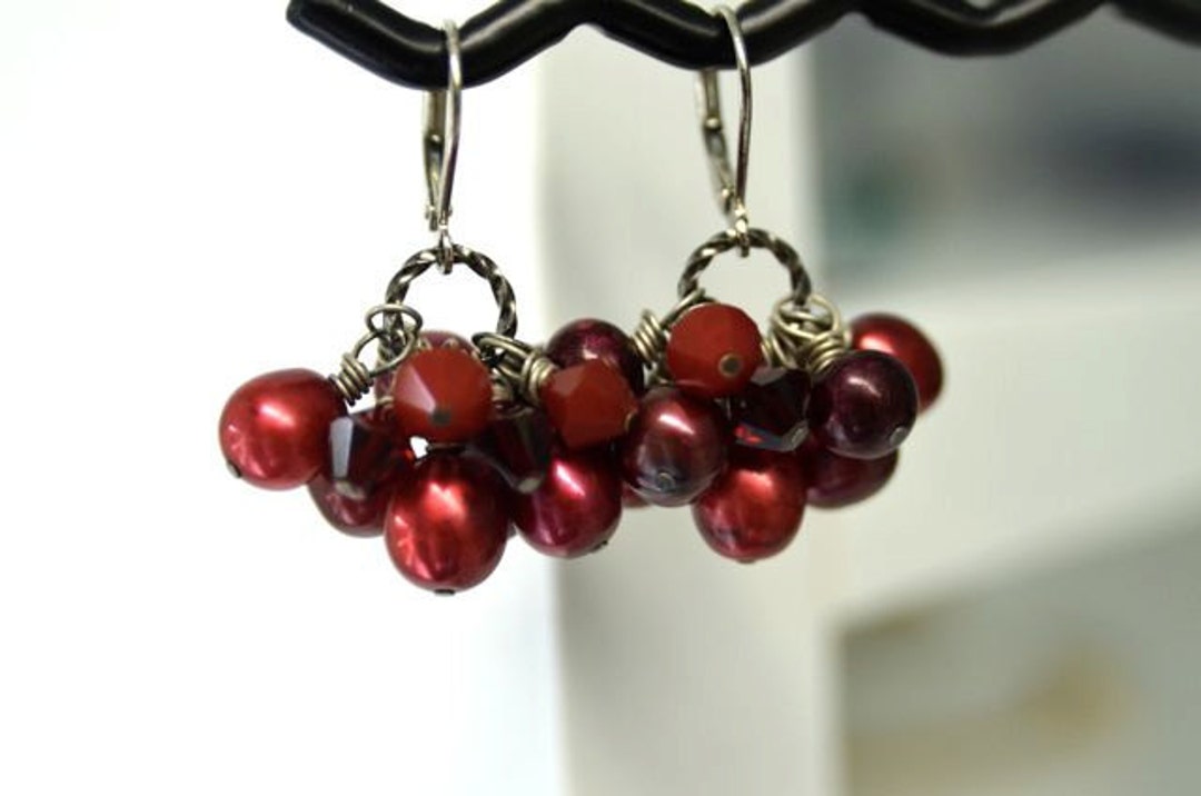 Donker rode parel oorbellen met paarse en zwarte kersen - Etsy Nederland