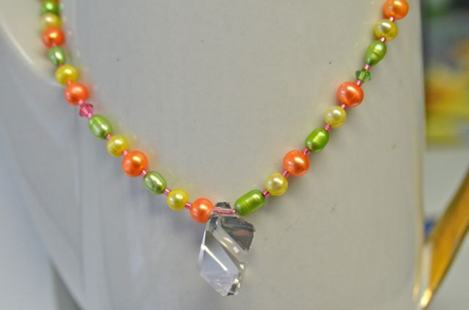 Tropical Pearl and Crystal Necklace With Banana, Mango, Lime and ...