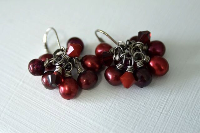 Donker rode parel oorbellen met paarse en zwarte kersen - Etsy Nederland