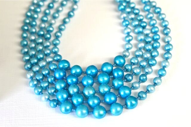 Turquoise Pearl Necklace and Earring SET With Light Aqua Blue ...