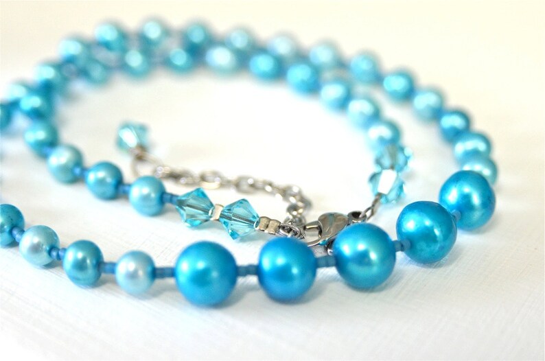 Turquoise Pearl Necklace and Earring SET With Light Aqua Blue ...