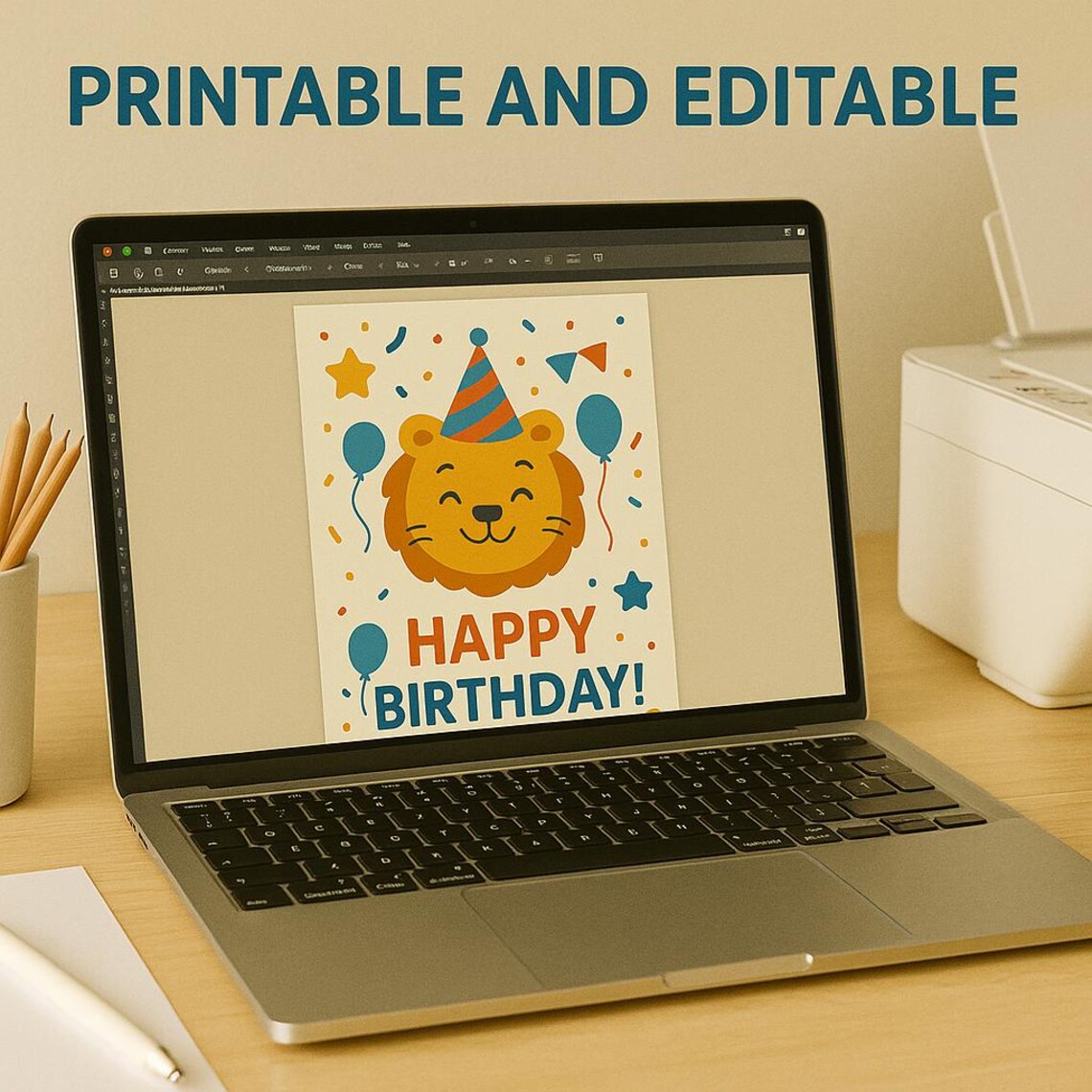 Kids Birthday Card Printable | Cute Lion Theme | A5 Foldable - Etsy