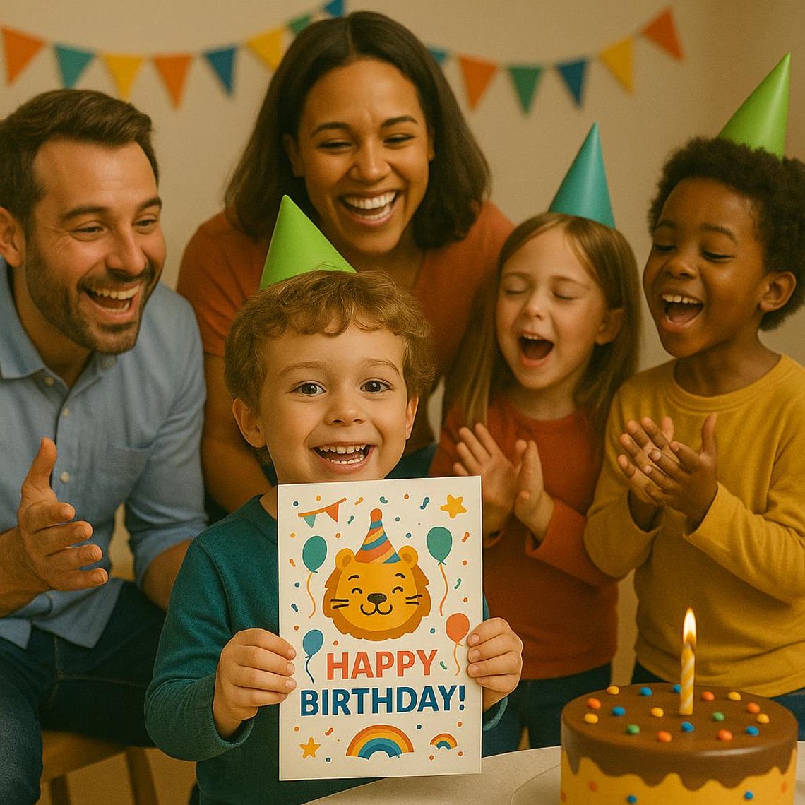 Kids Birthday Card Printable | Cute Lion Theme | A5 Foldable - Etsy