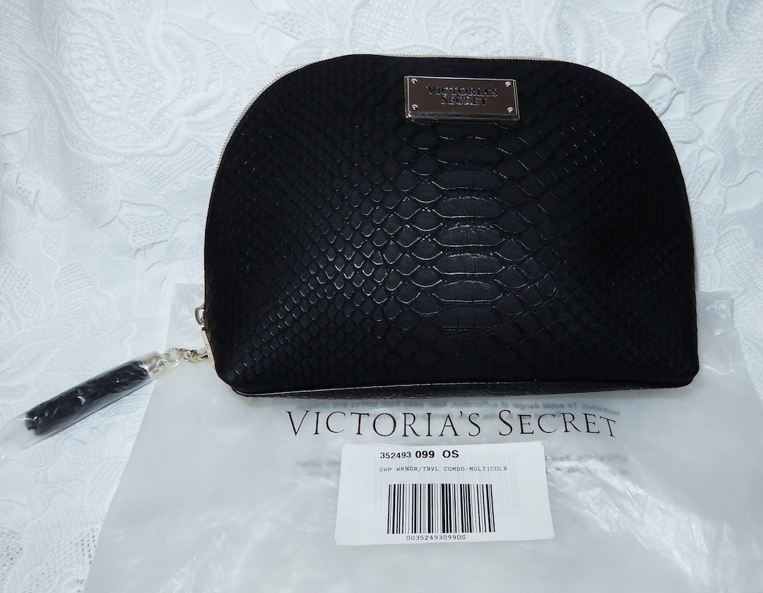 Victorias Secret Black Cosmetic Bag Brand New Packaging Faux Leather ...