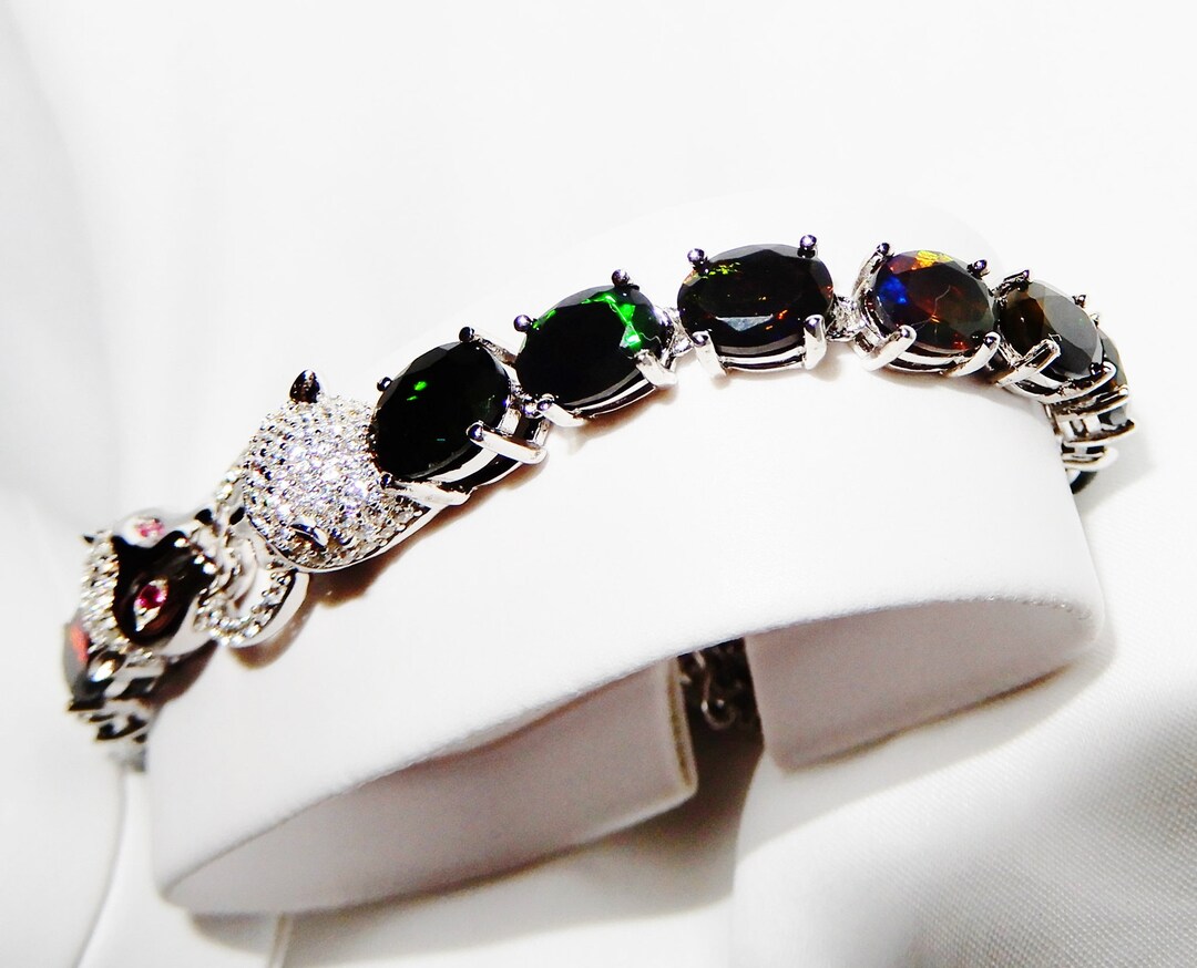 Black Opal Bracelet Natural Untreated Hot Rainbow Opals, Ruby Gemstones ...