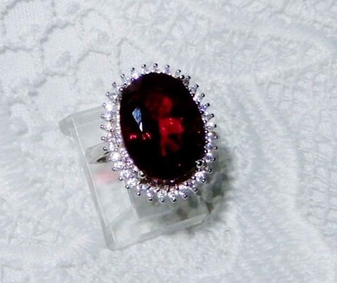 7ct Red Sapphire Ring Adjustable Genuine Gemstone Sterling Silver ...