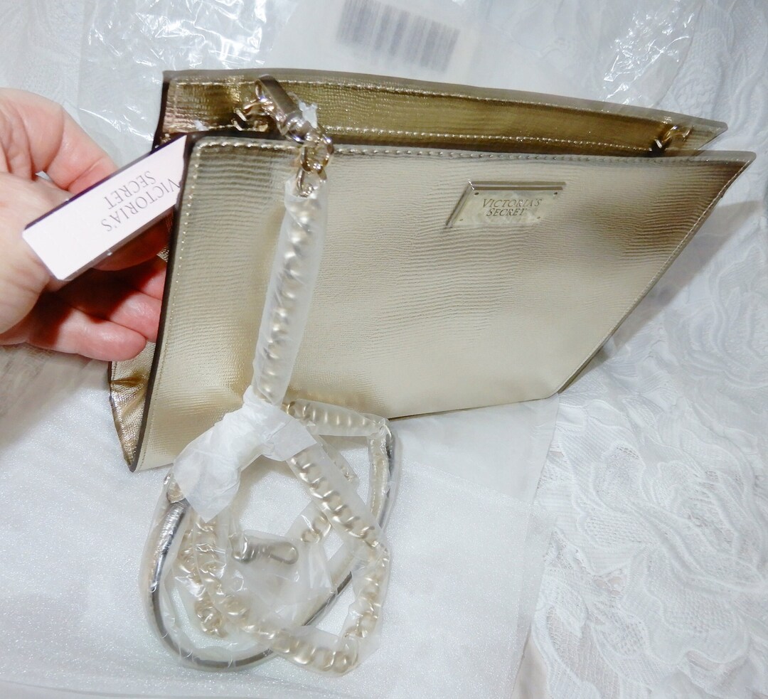 Victorias Secret Gold Shoulder Handbag Brand New Packaging Faux Leather Gold Zipper 10"w X 8" T ...
