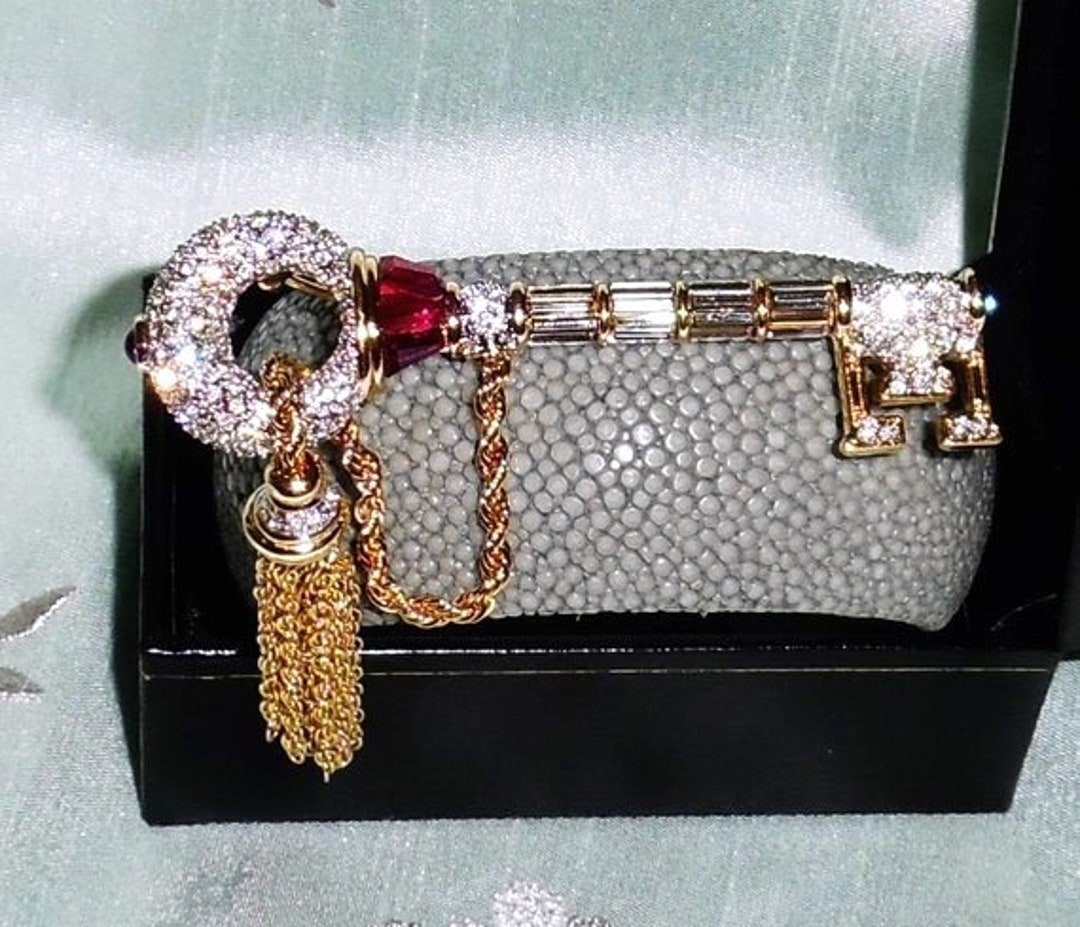 Gray Stingray Leather Swarovski Key Brooch Cuff Bracelet Swarovski Swan ...