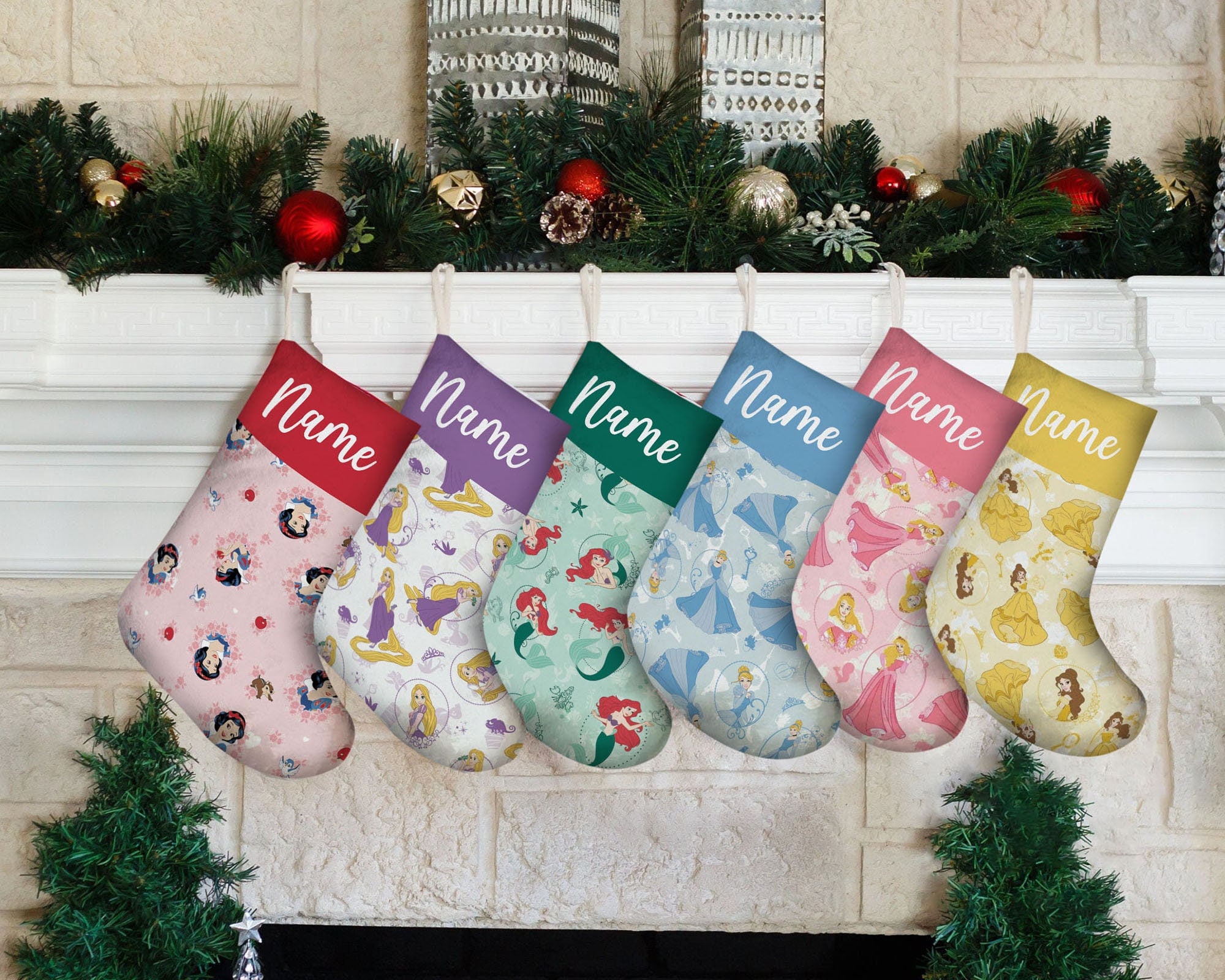 Personalized Disney Princess Christmas Stocking, Ariel, Elsa, Belle ...