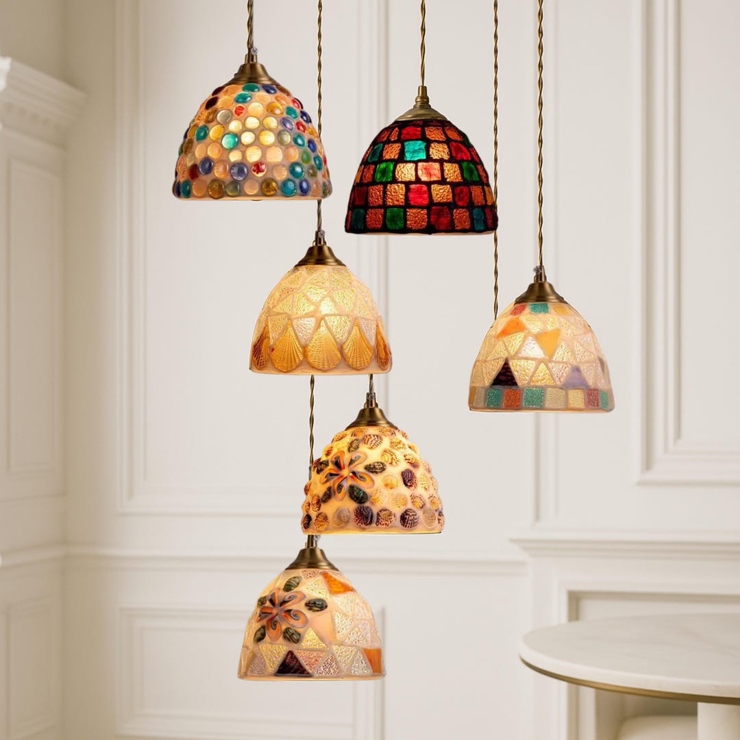Colorful Glass Pendant Light | Boho Hanging Ceiling Lamp | Mosaic Art ...