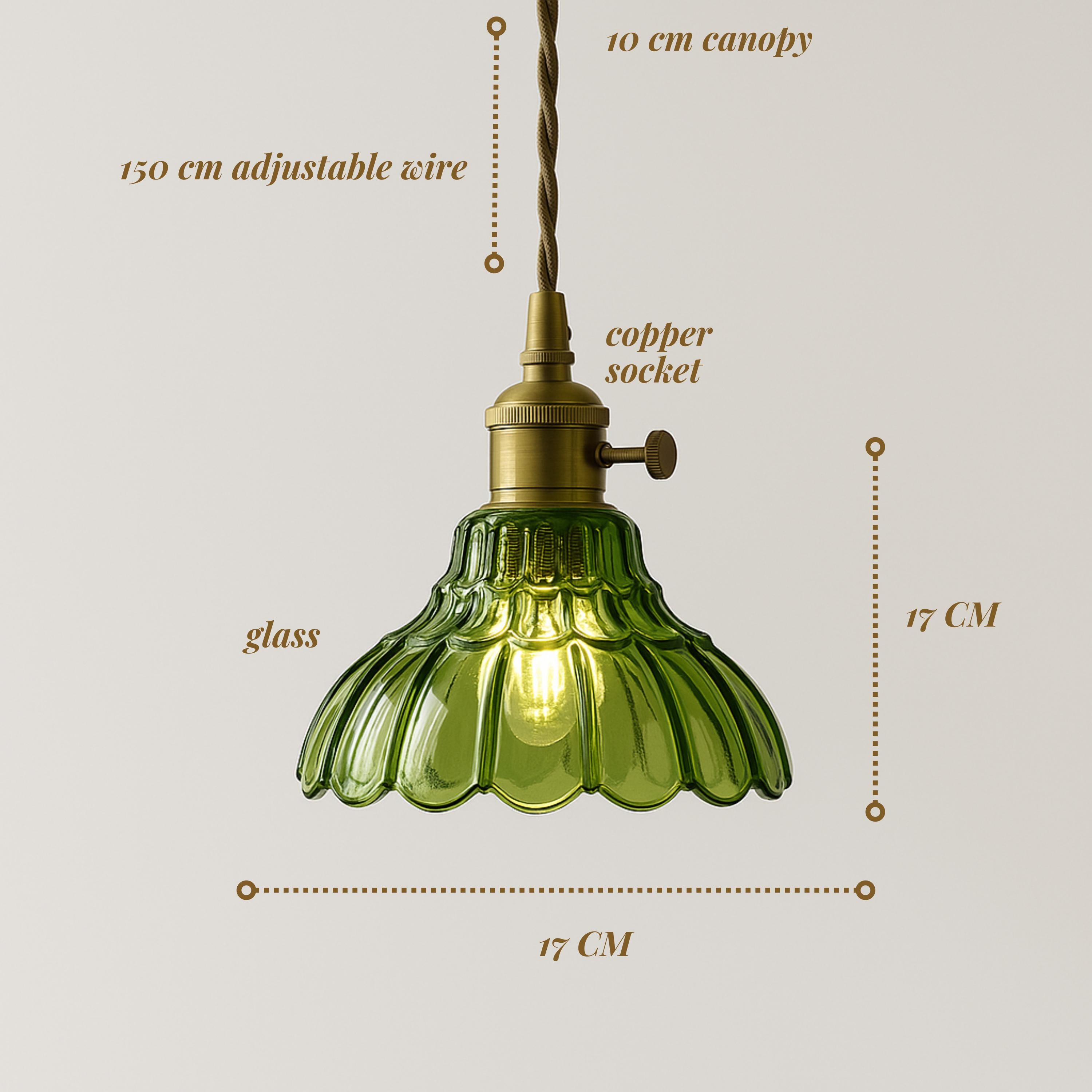 Scalloped Glass Pendant Light: Vintage Style Hanging Lamp, Copper ...