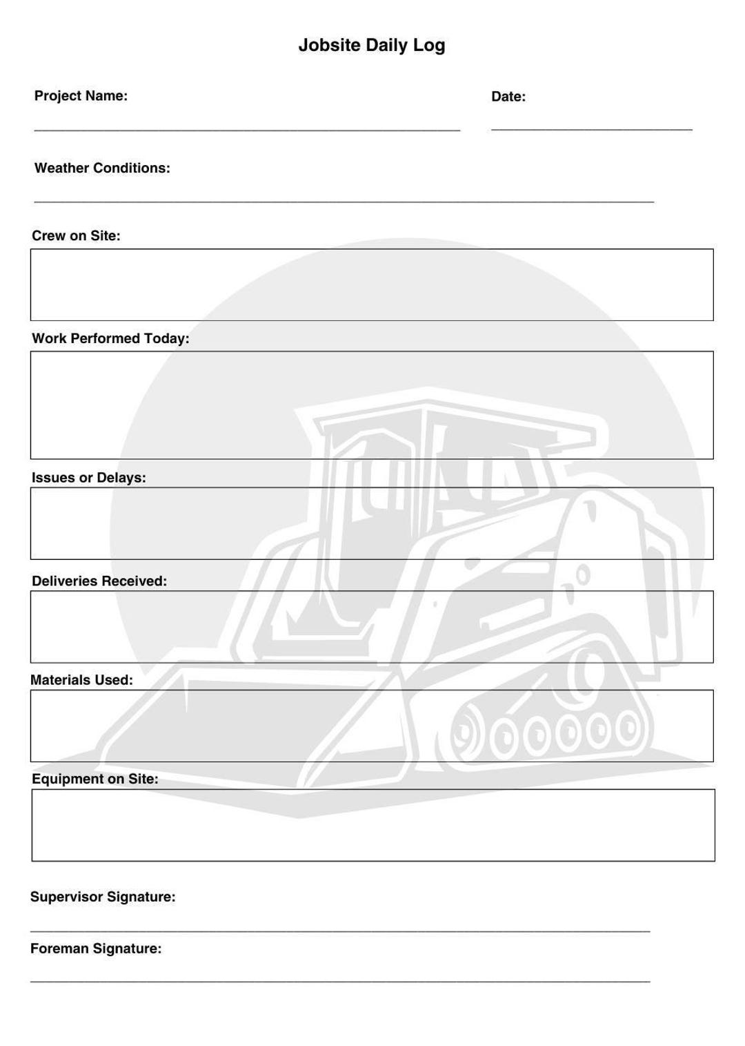 Printable Jobsite Daily Log Sheet - Etsy