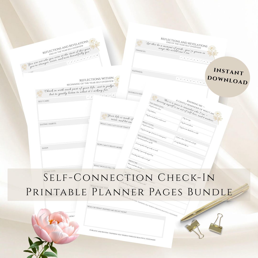 Self-connection Check-in Bundle | Yearly & Monthly Reflection Pages ...