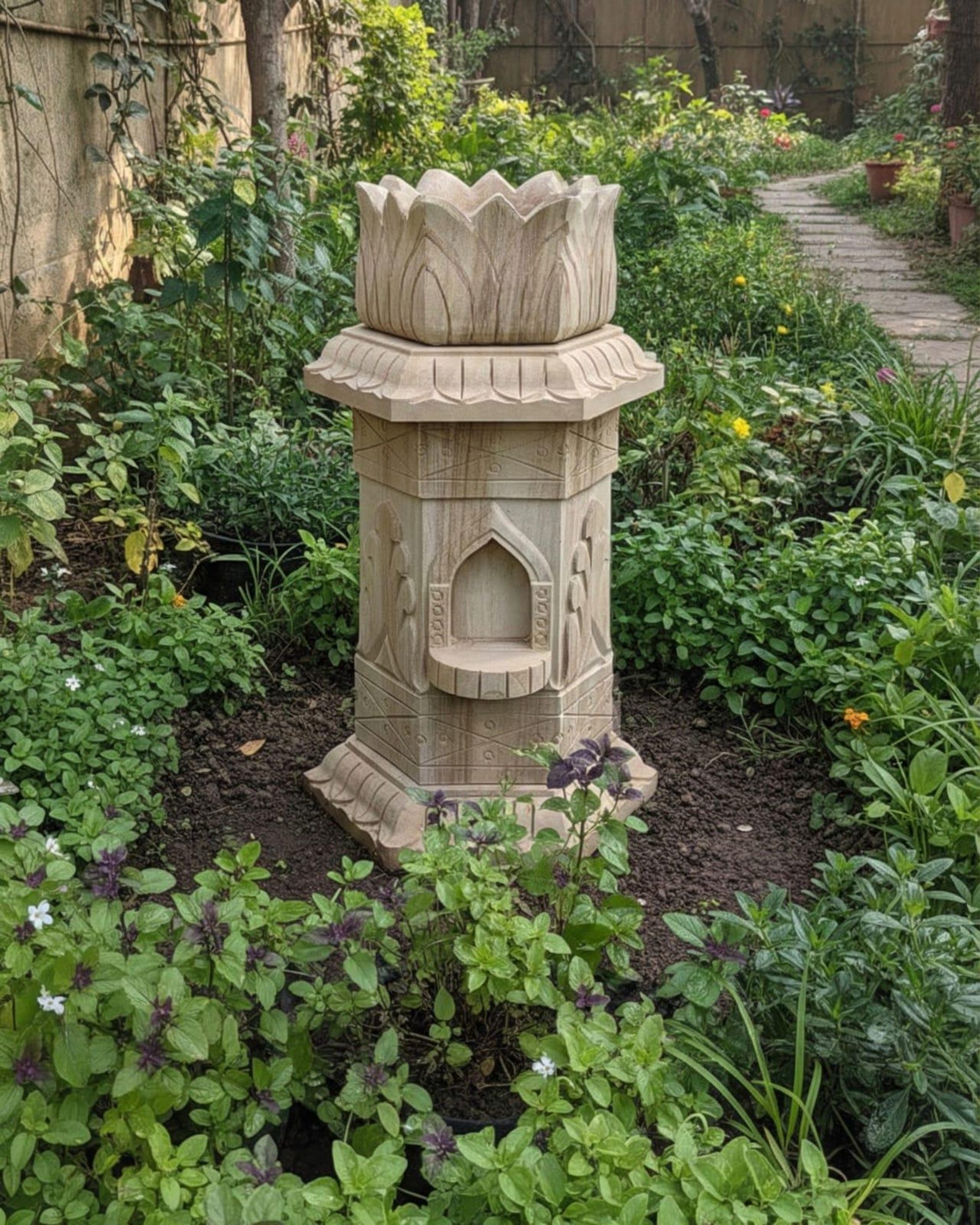 Traditional Hand Carved Stone Tulsi Pot | Handcrafted Tulsi Vrindavan ...