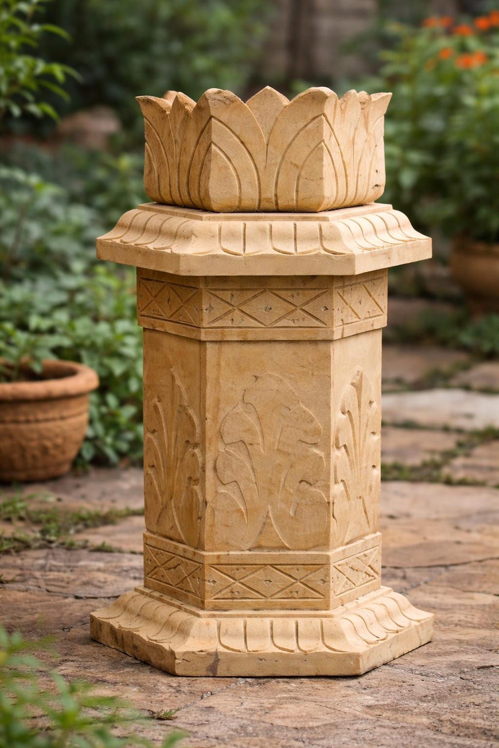 Traditional Hand Carved Stone Tulsi Pot | Handcrafted Tulsi Vrindavan ...