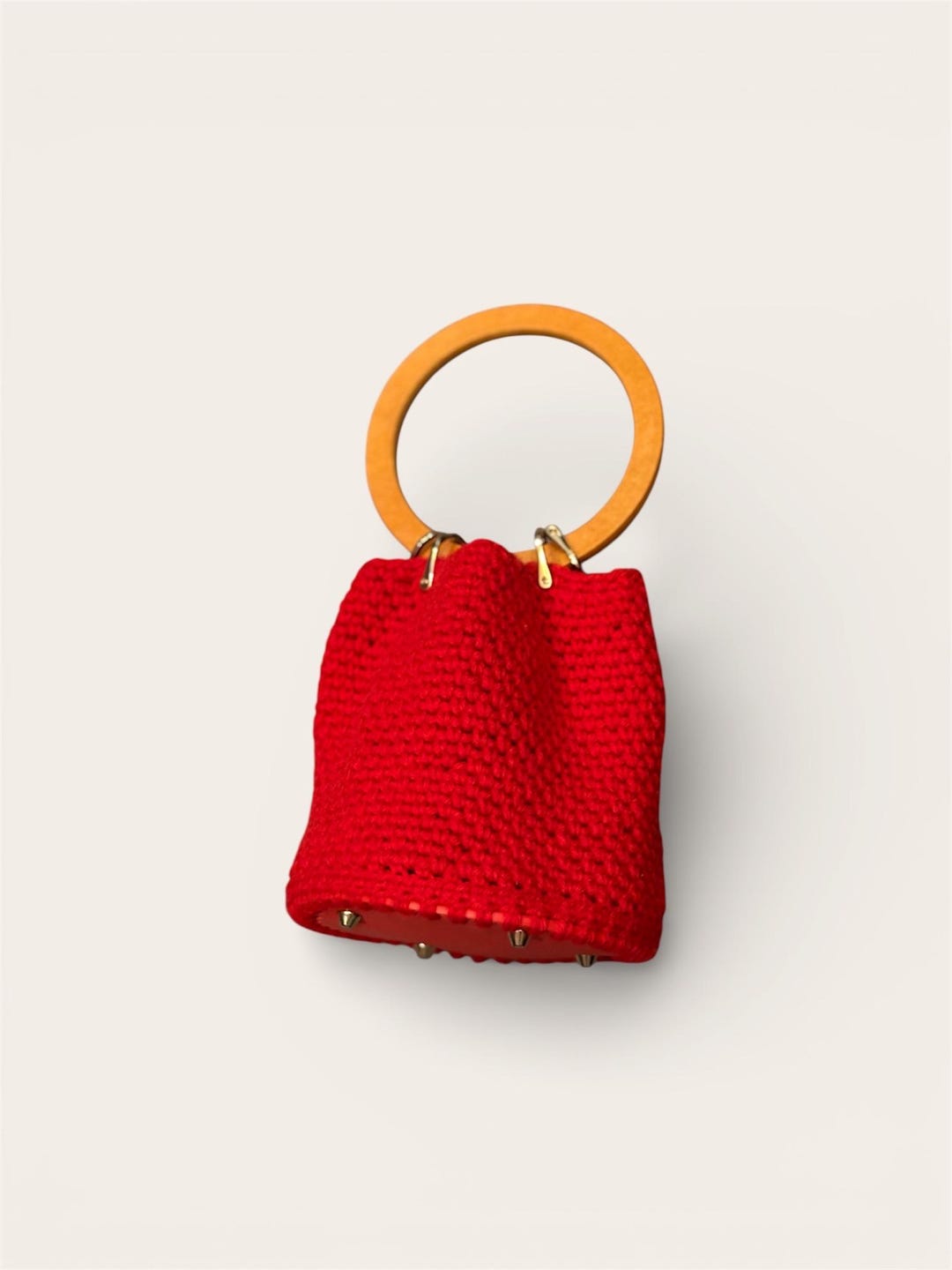Ladera Ring Bag: Red Yarn Bucket Bag With Sliding Wooden Ring or Other ...