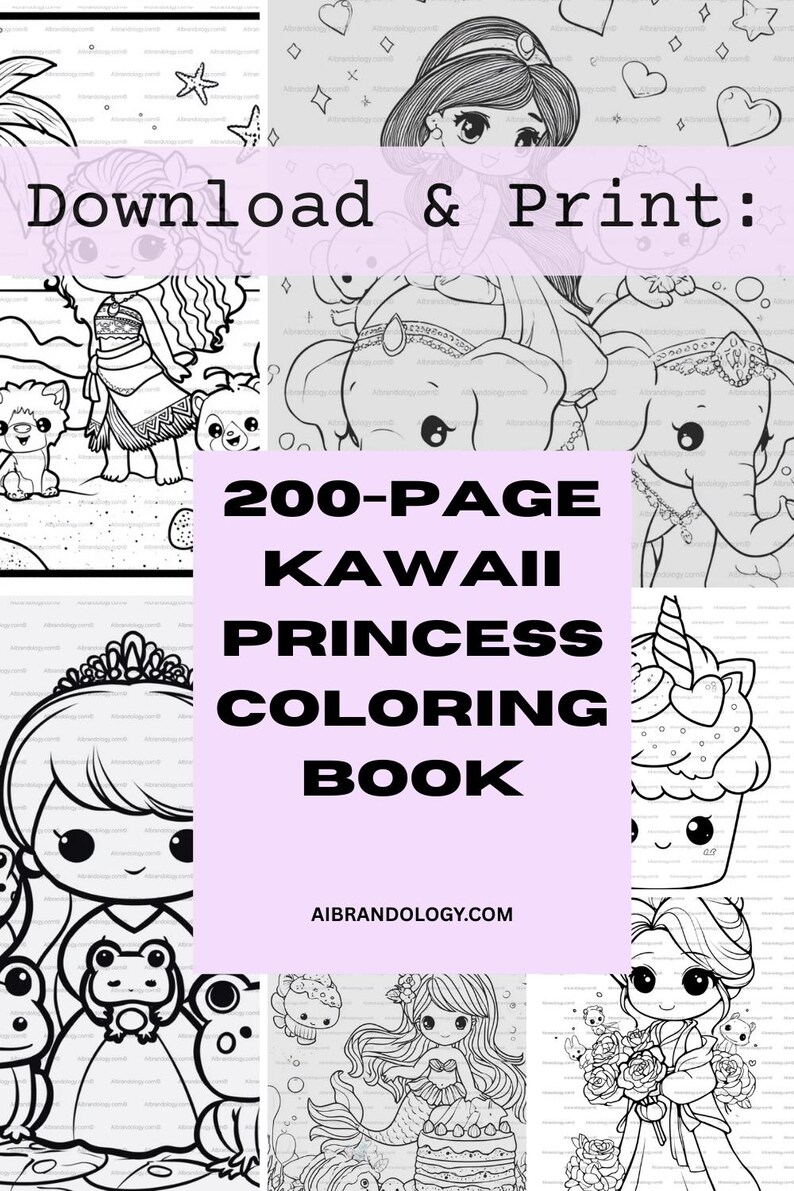 Princess Coloring Book for Kids – 200 Printable Pages | Kawaii Fairy ...