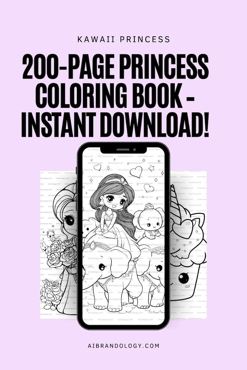 Princess Coloring Book for Kids – 200 Printable Pages | Kawaii Fairy ...