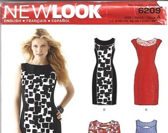 Sz 8 Thru 18 New Look Dress Pattern 6228 Misses' Scoop Neck, Short ...