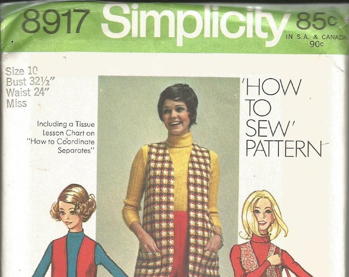 Vintage Simplicity 8917 How to Sew Vest, Skirt, Pants Pattern SZ 10 ...