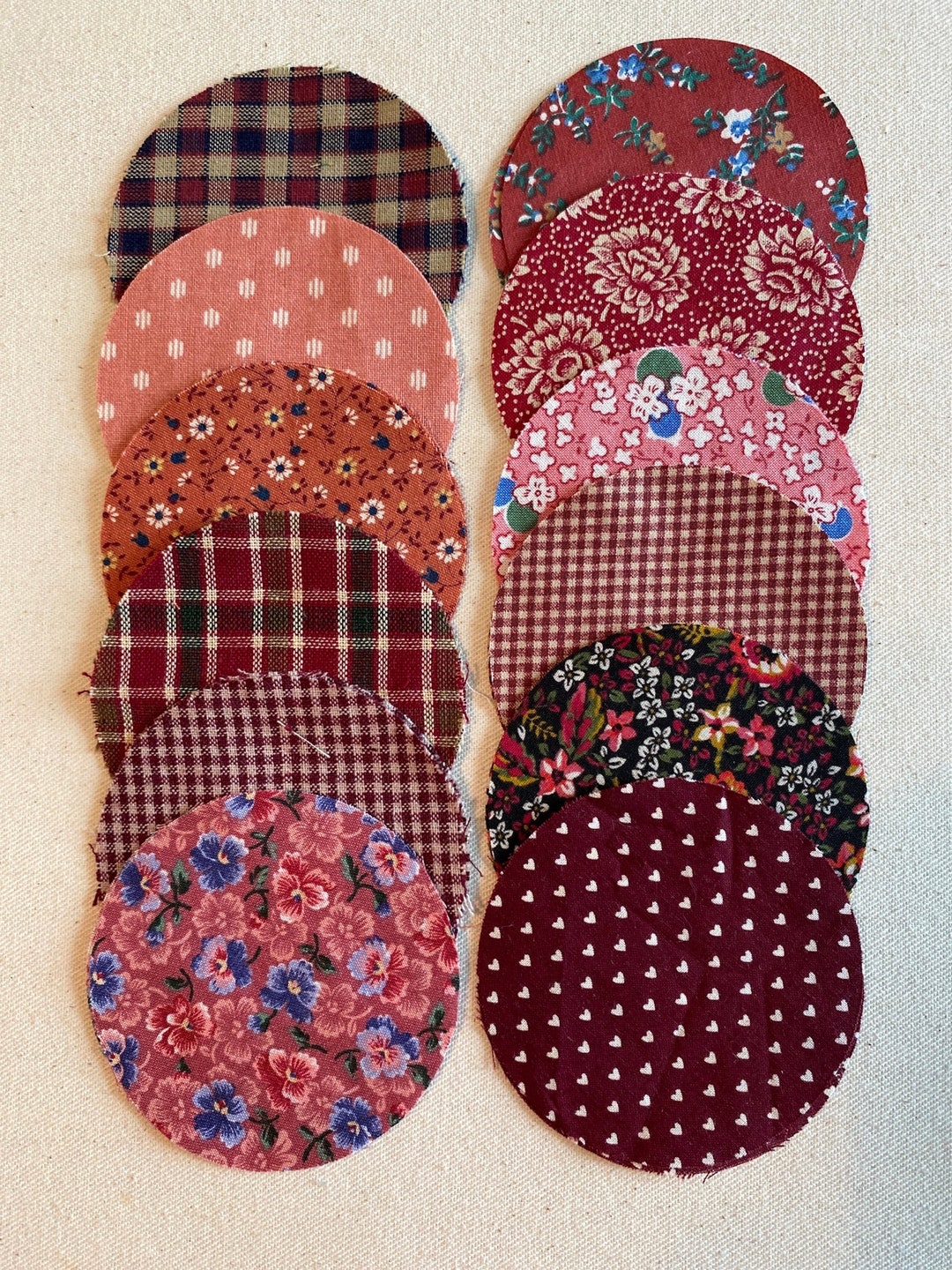 Vintage Calico and Plaid Fabric Yo-yo Pre-cut Circles 3" (24 Circles ...