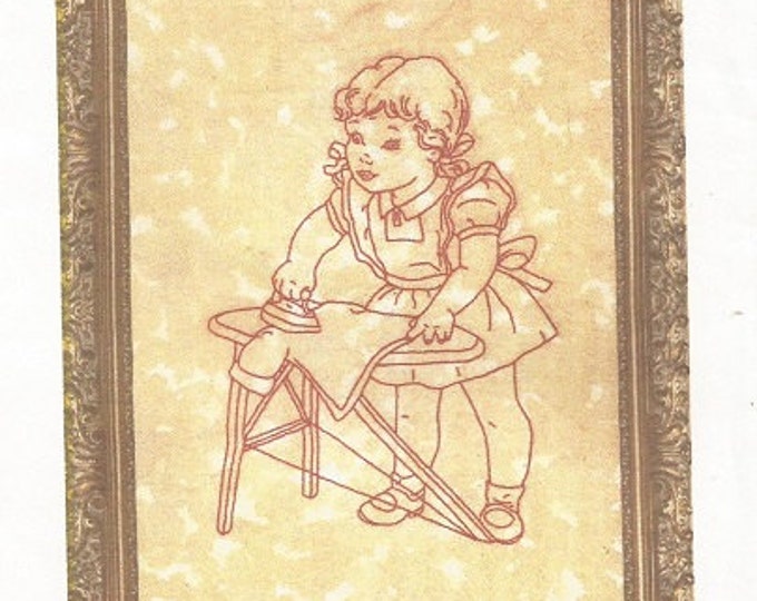Lakadaisies Redwork Embroidery Pattern Design R-220 Little Girl Ironing ...