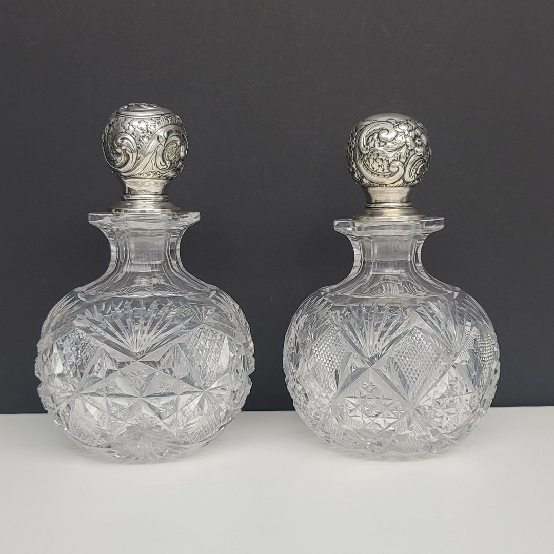 716-3 Pair of Antique Scent Perfume Bottles Repousse Sterling Silver ...